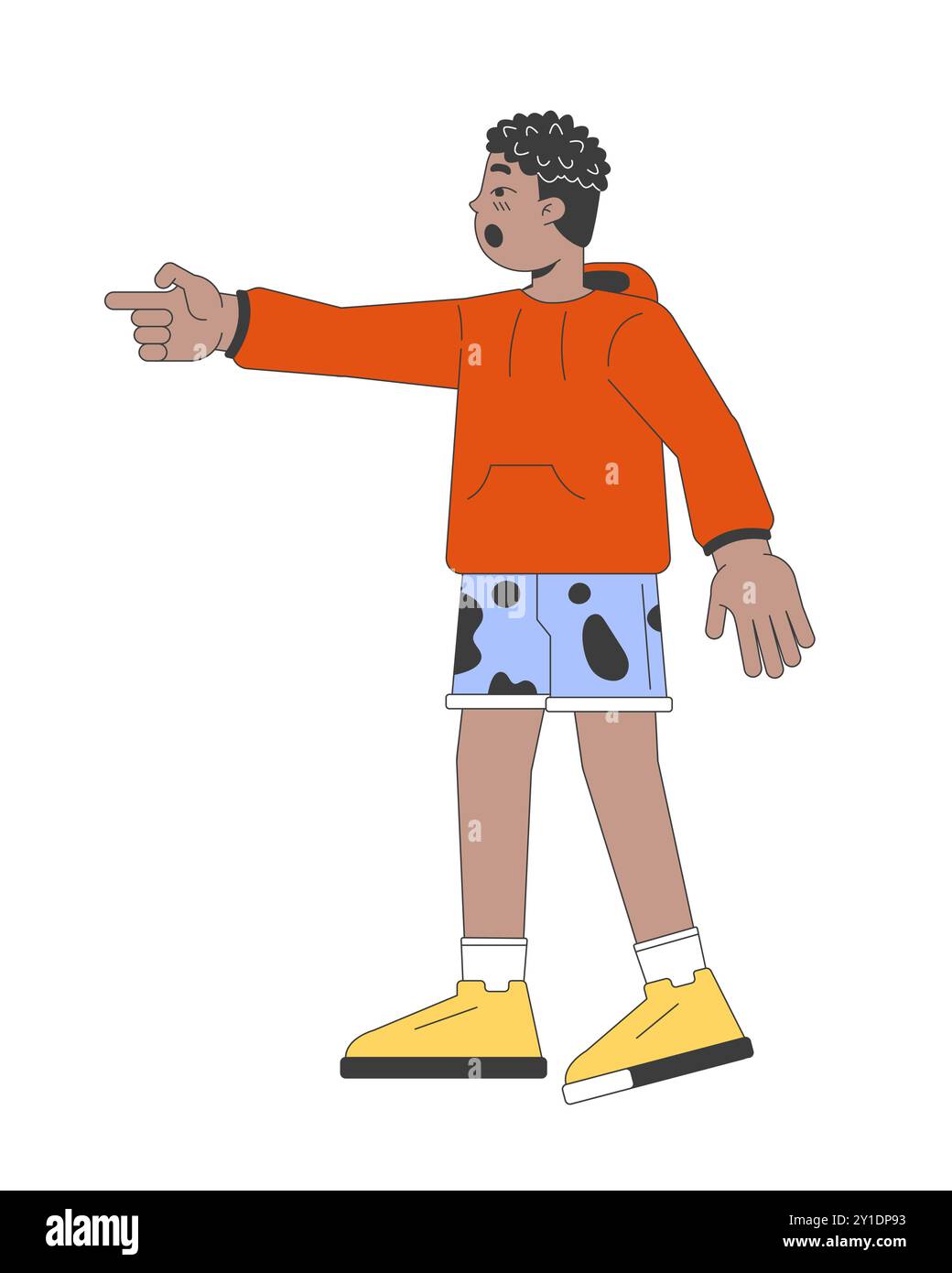 African american boy pointing finger 2D linear cartoon character Stock ...