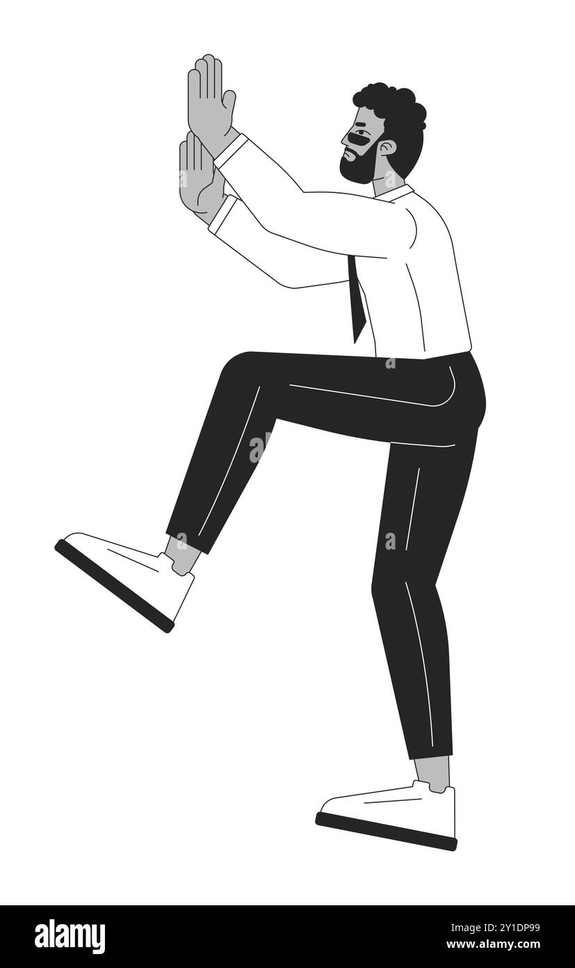 Black man climbing up black and white 2D line cartoon character Stock ...