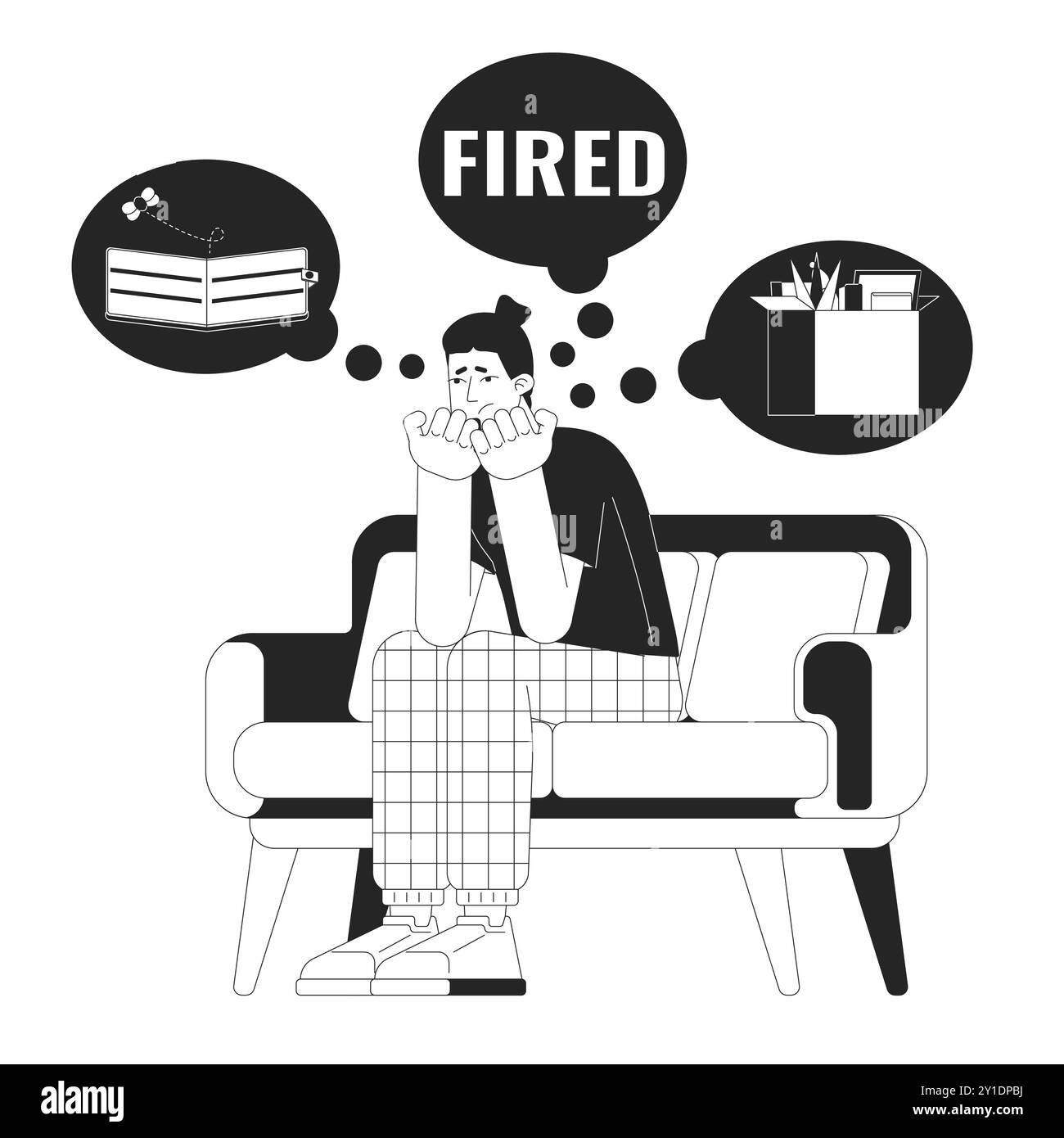 Caucasian man with obsessive thoughts black and white 2D line cartoon character Stock Vector ...