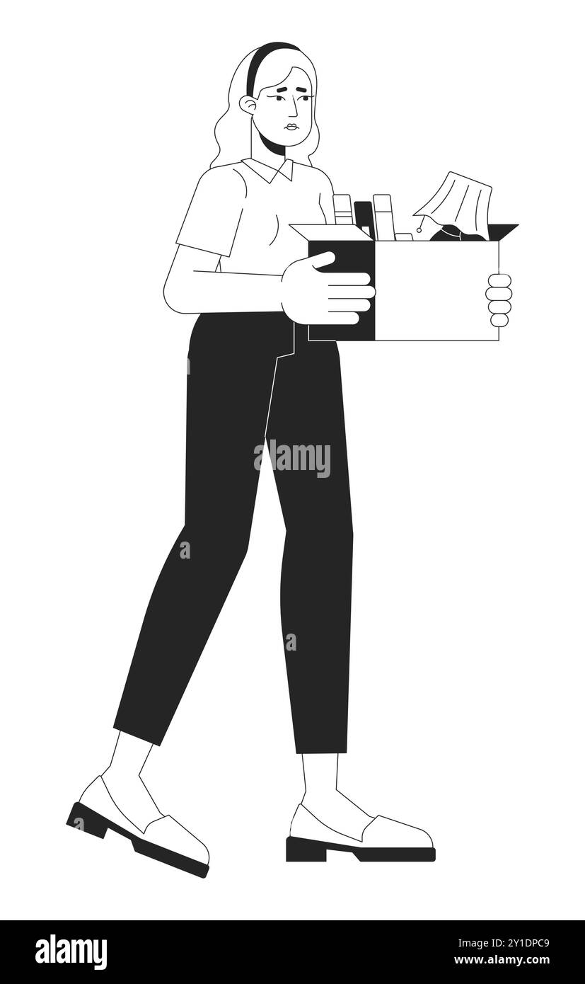 Sad european woman getting fired black and white 2D line cartoon character Stock Vector Image ...