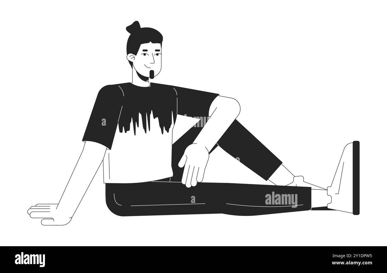 Positive caucasian man sitting on floor black and white 2D line cartoon character Stock Vector ...