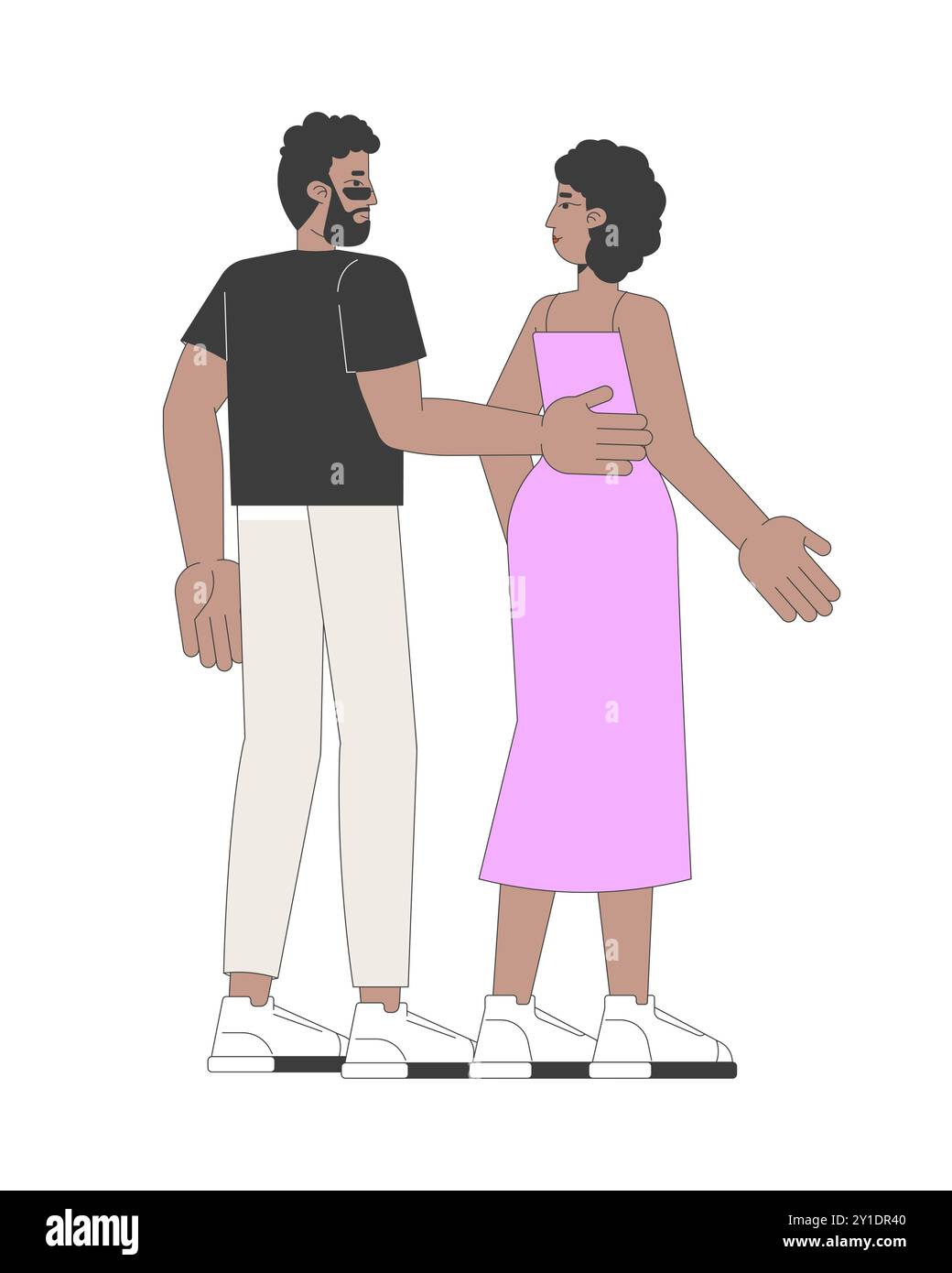 Black man holding hand on wife back 2D linear cartoon characters Stock ...