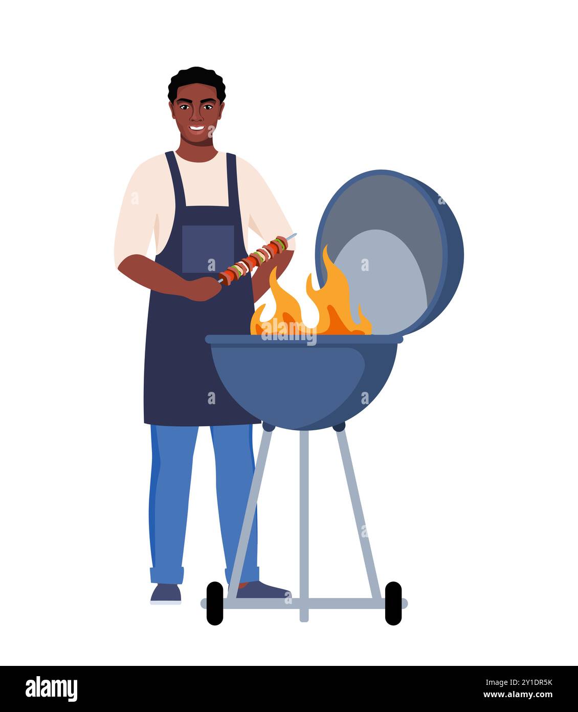 African American man cooking barbecue grill. Barbecue scene. Smiling ...