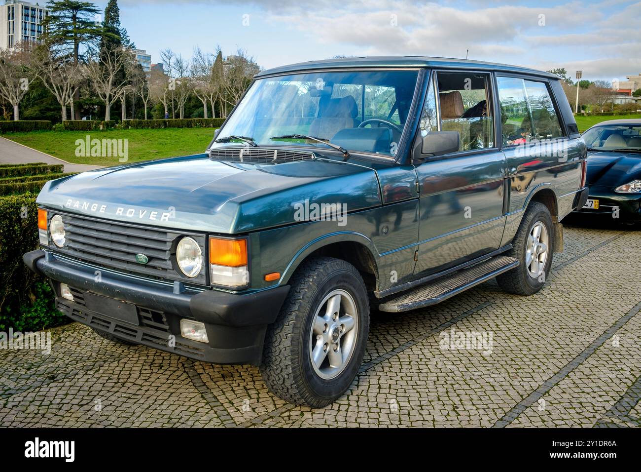 Lisbon, Portugal - Jan 20, 2024: A classic green Land Rover Range Rover ...