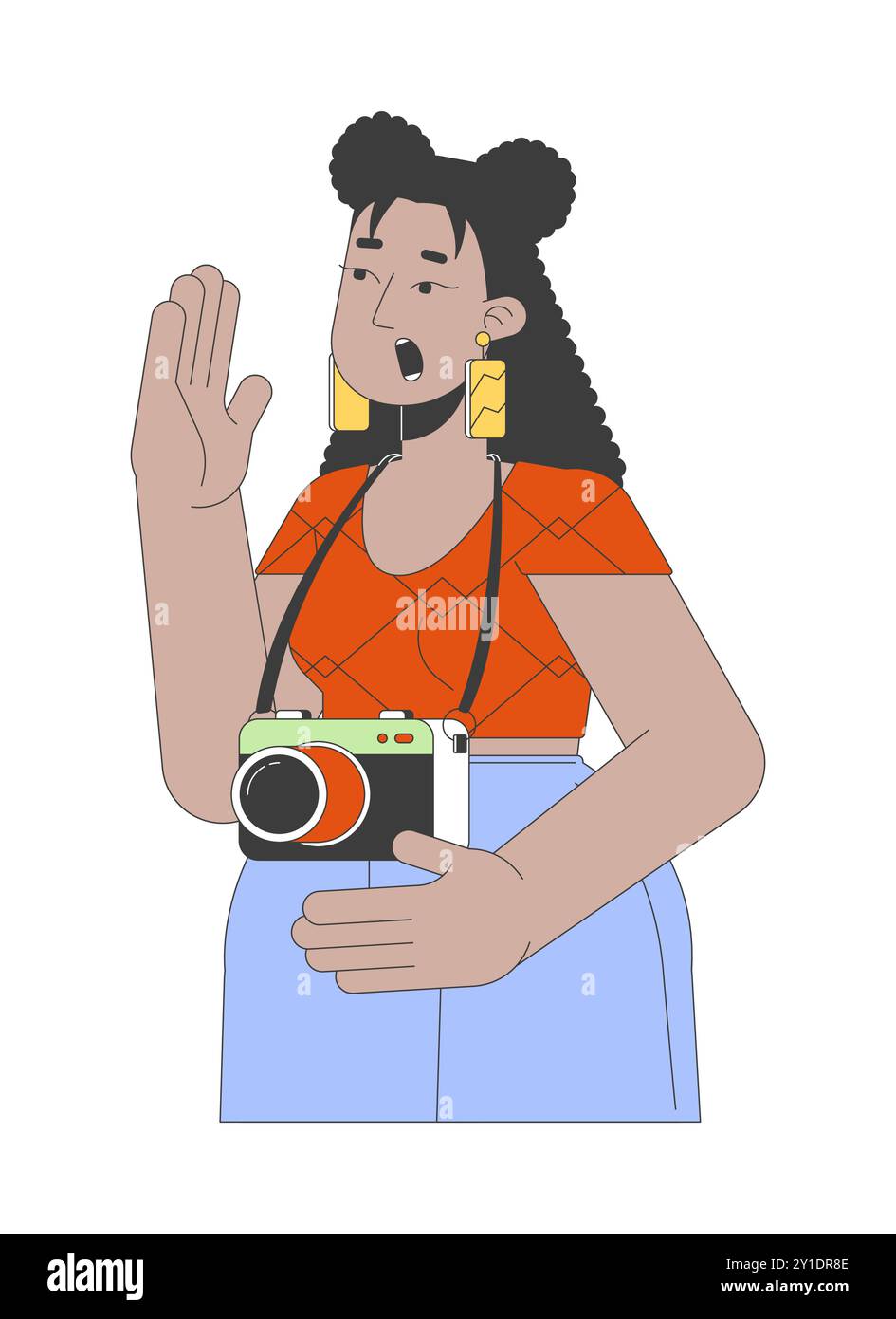 Curvy latina female photographer sightseer 2D linear cartoon character ...