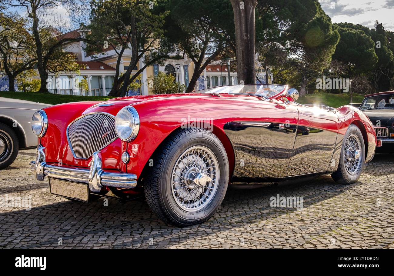 Lisbon, Portugal - Jan 20, 2024: Two-tone Reno red and black Austin ...