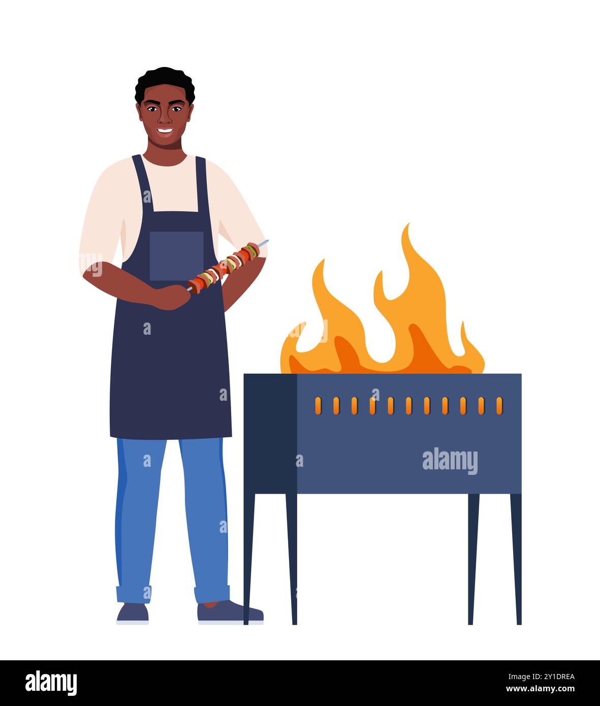 African American man cooking barbecue grill. Barbecue scene. Smiling ...