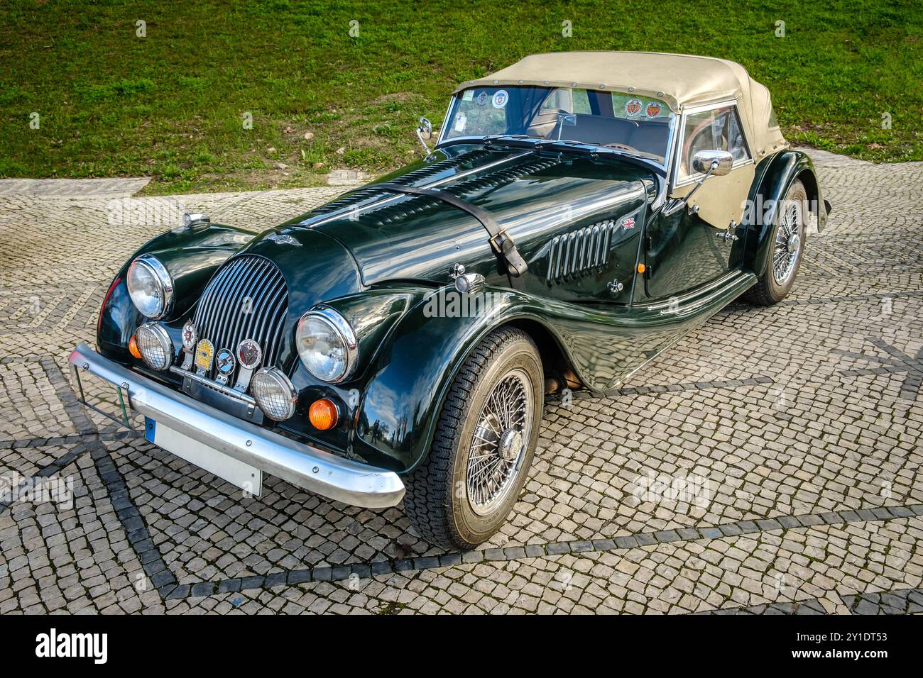 Lisbon, Portugal - Jan 20, 2024: A classic dark green Morgan 4-4 sports ...