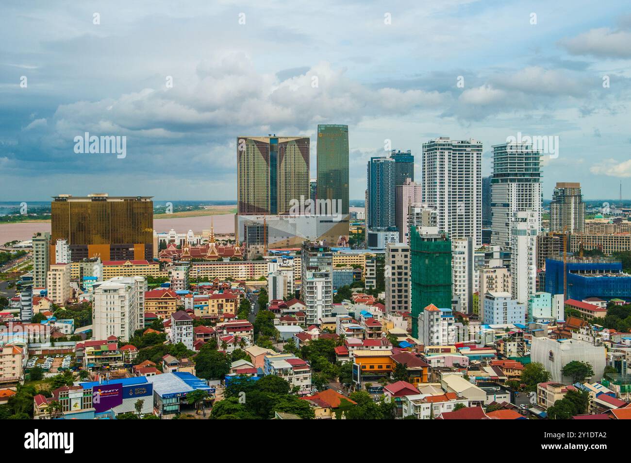 Phnom Penh cityscape. skyscrapers downtown during the rainy season ...