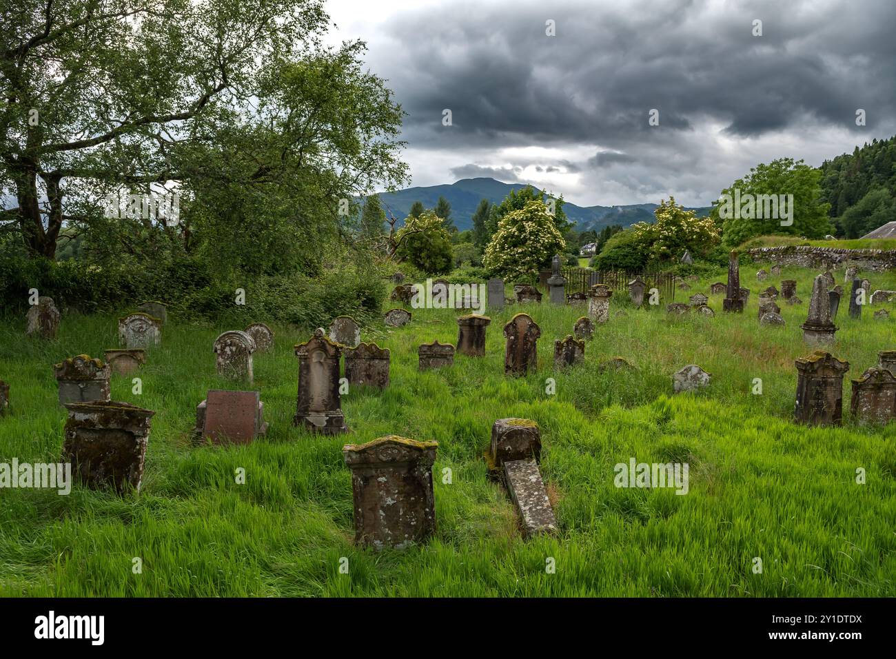 Old Graveyard With Decayed Tombstones In The Village Callander In ...