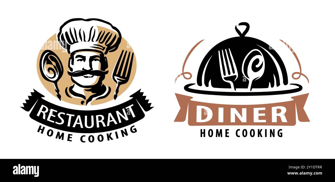 Restaurant emblem. Diner, food service logo. Set of badges and symbols ...