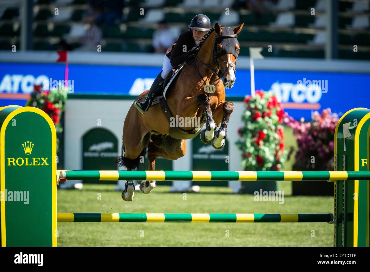 Calgary, Canada - Sept., 5, 2024. Samantha Buirs of Canada riding Chic ...