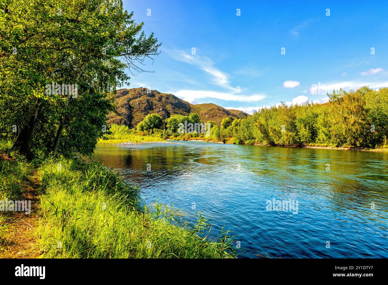 Wide calm river in a mountain valley hi-res stock photography and ...