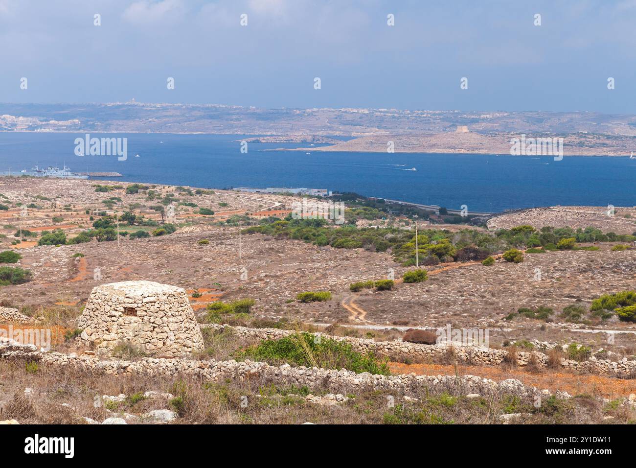 Malta summer landscape with an old abandoned stone hut located near ...