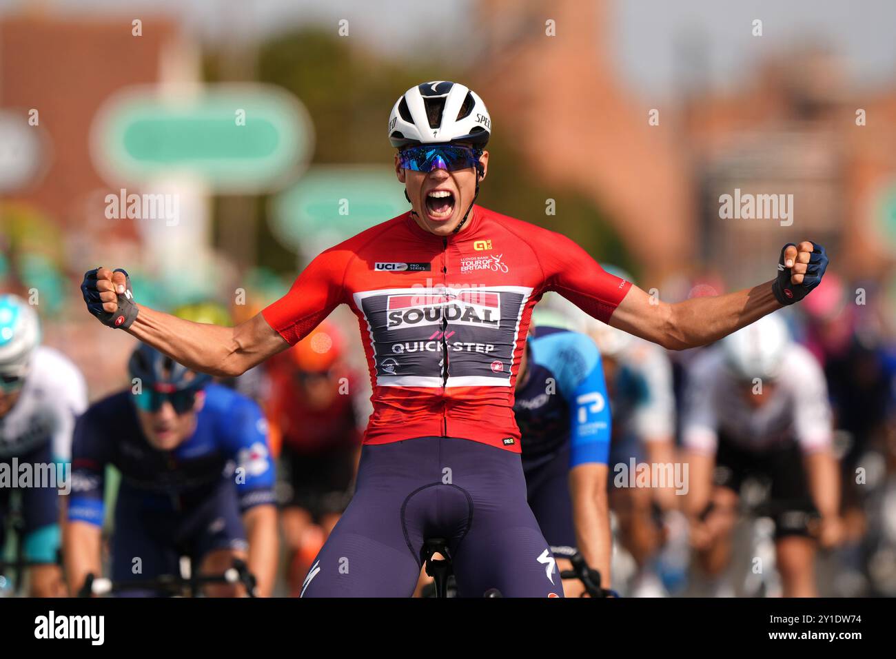 Paul Magnier of team Soudal Quick-Step celebrates winning stage four of ...