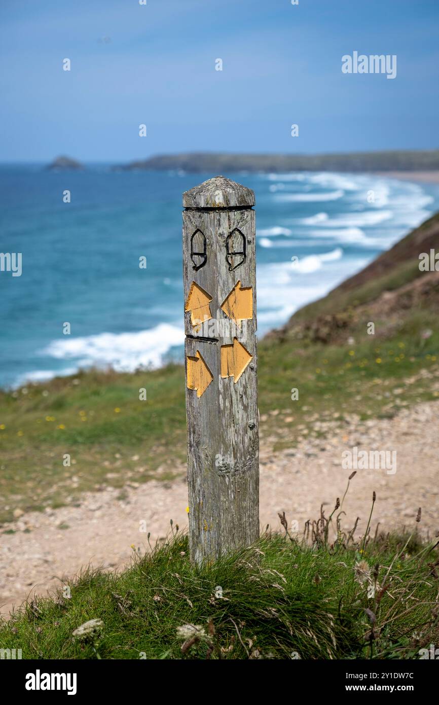 Coastal Path, directional sign near Perranporth, Cornwall, England, UK ...