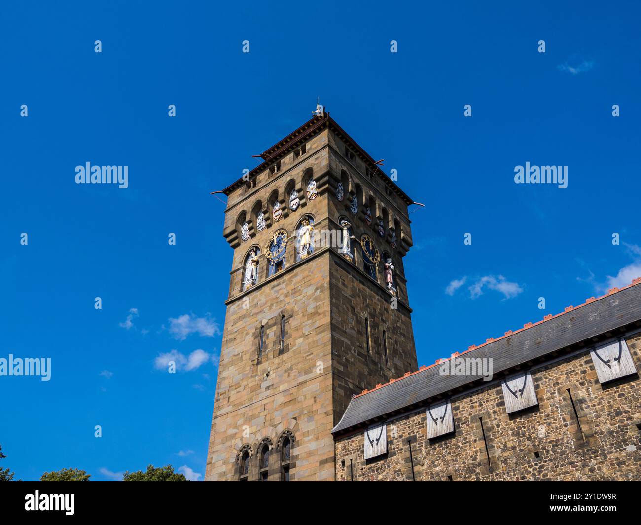 Clock Tower of Cardiff Castle Museum, Cardiff Castle Museum, Cardiff, Wales, UK, GB Stock Photo ...
