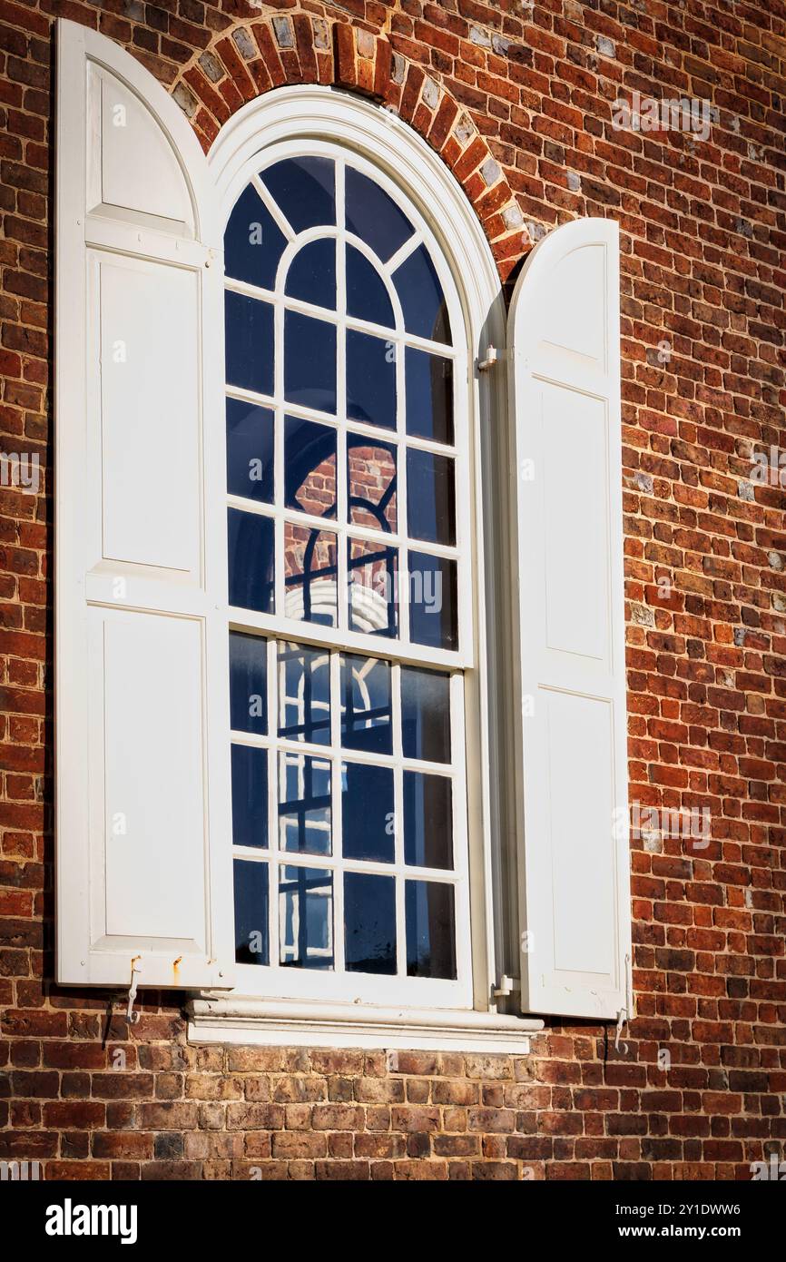 A view through the windows of courthouse at Colonial Williamsburg ...