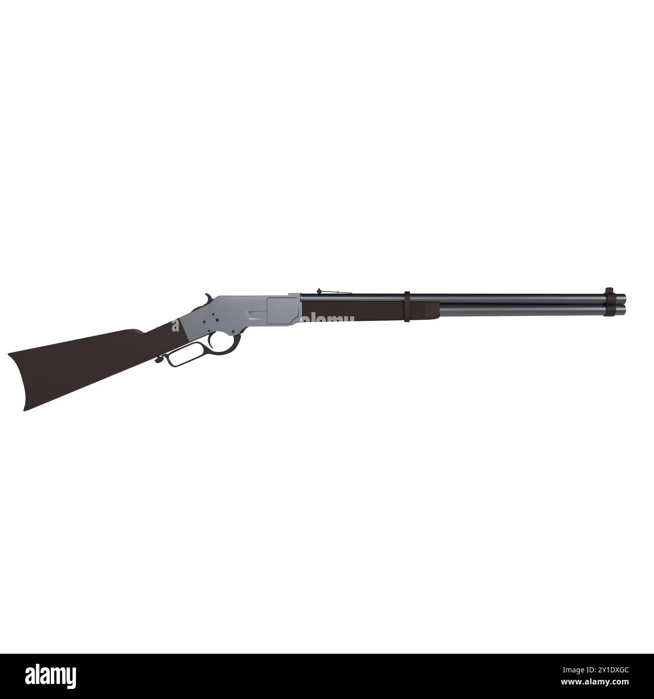 A realistic 3D model showcases a vintage lever-action rifle featuring ...