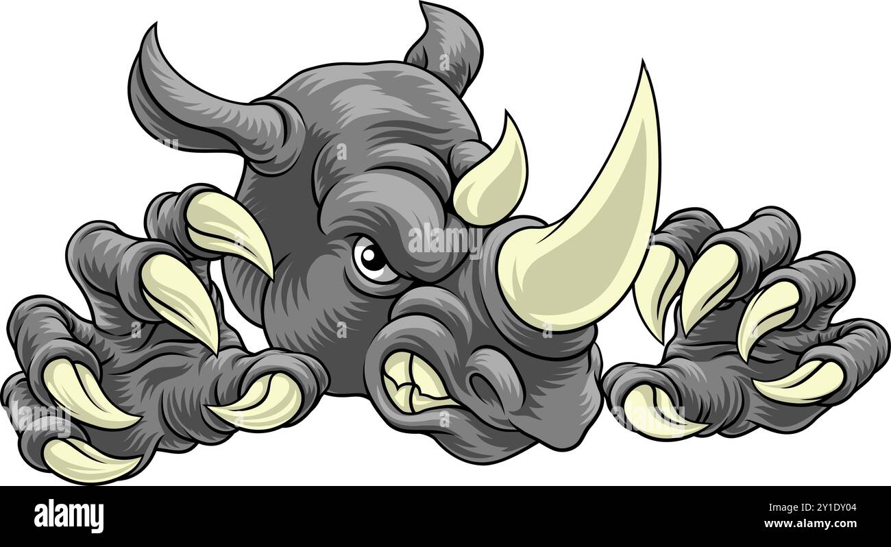 Rhino Rhinoceros Mean Angry Cartoon Sports Mascot Stock Vector Image ...