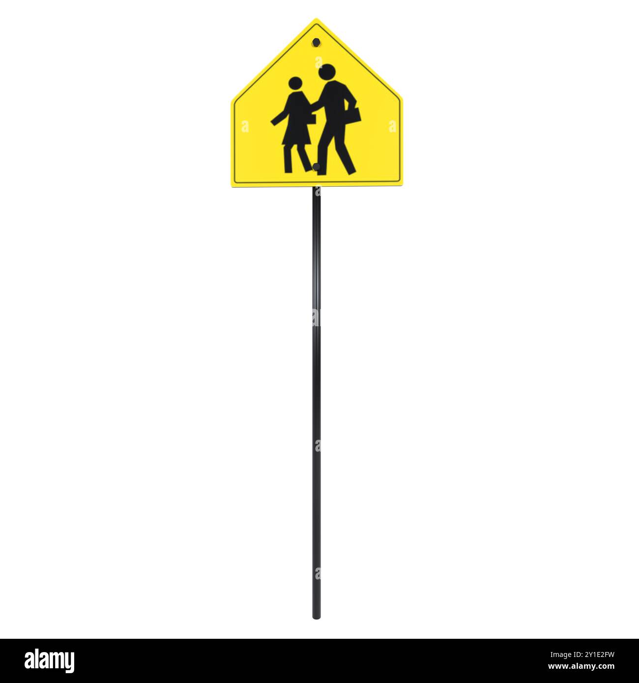 A bright yellow sign shows children walking, alerting drivers in a ...