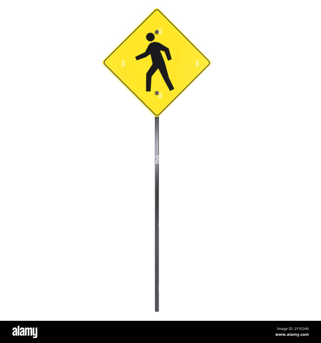 A 3D rendering of a yellow pedestrian sign depicting a person walking ...