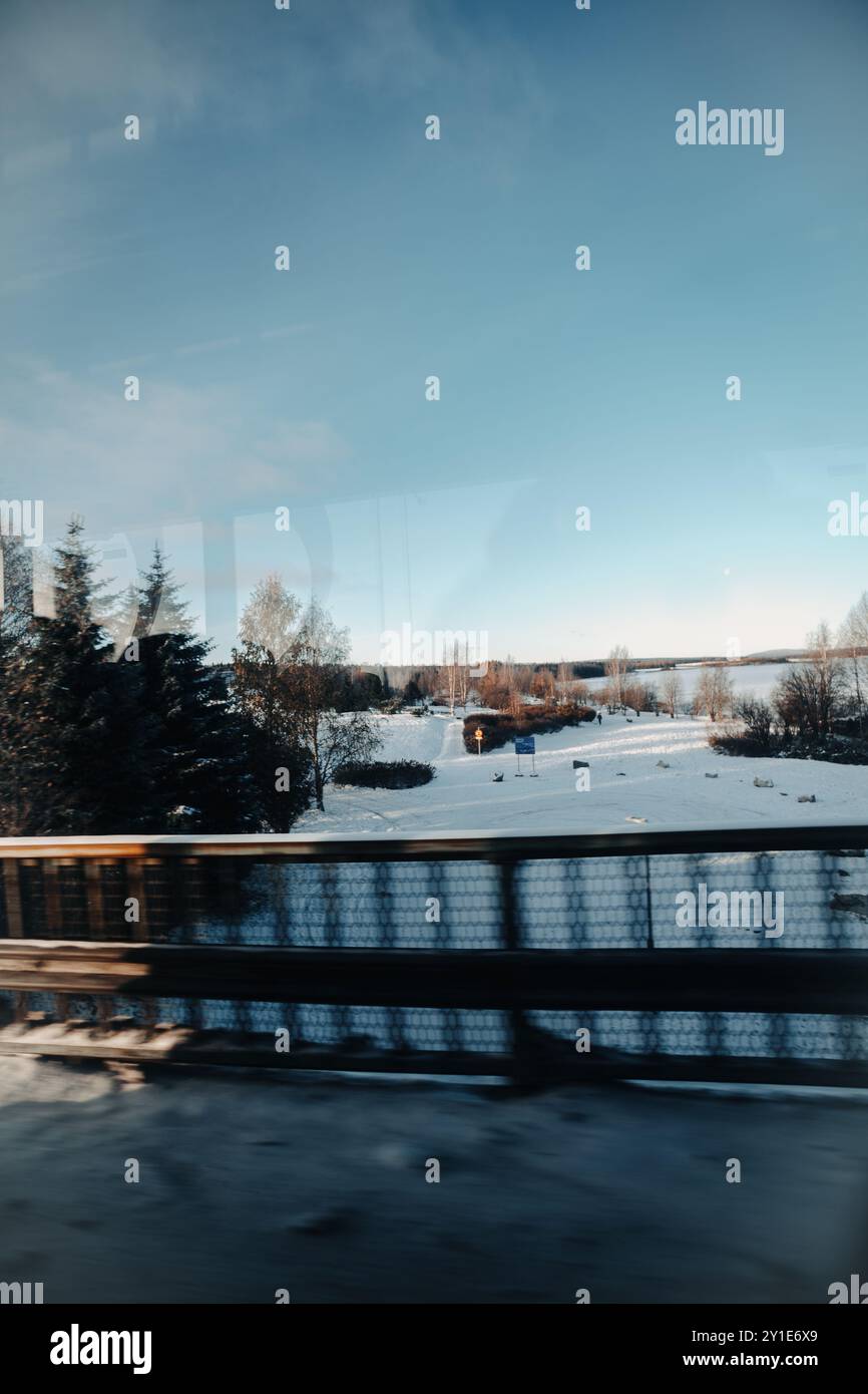 Small frozen lake shot from bus window in Rovaniemi, Lapland Stock ...