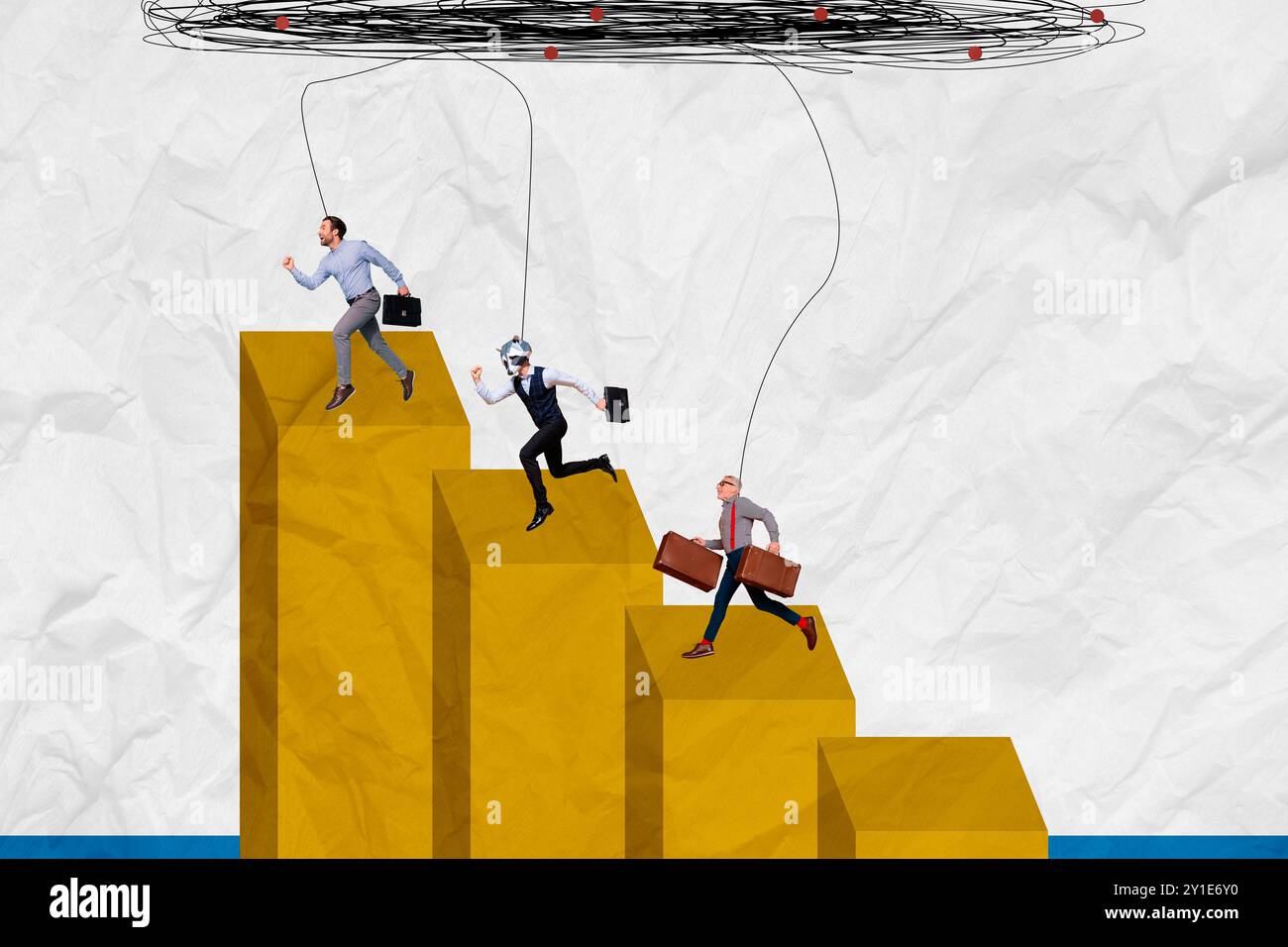 Collage sketch image of successful young people running climbing ladder ...