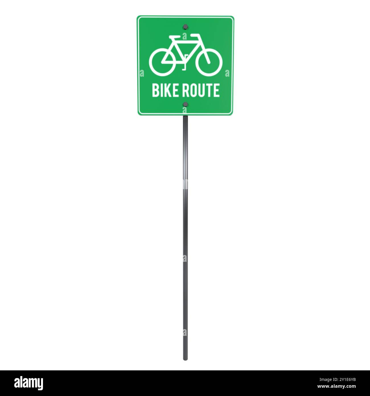 A green bike route sign stands tall, guiding cyclists along a ...