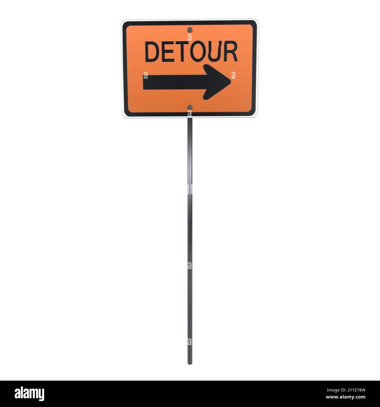 A detour sign stands upright with a clear indication to the right ...