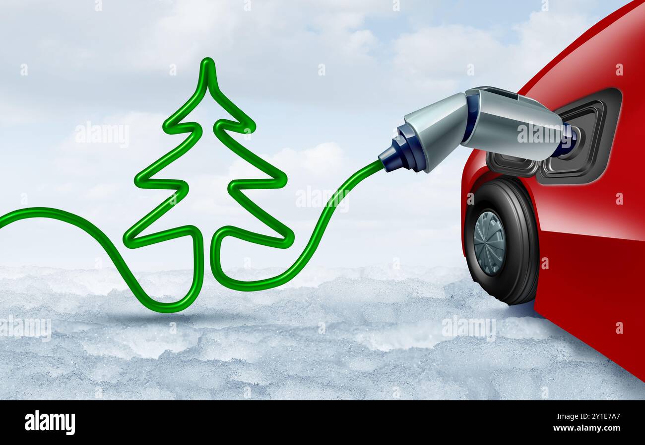 Electric Vehicle Winter Holiday and Christmas season EV celebration as ...