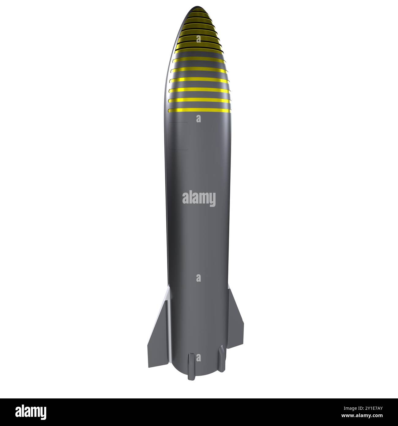 A sleek, modern rocket stands tall, showcasing a unique striped design ...