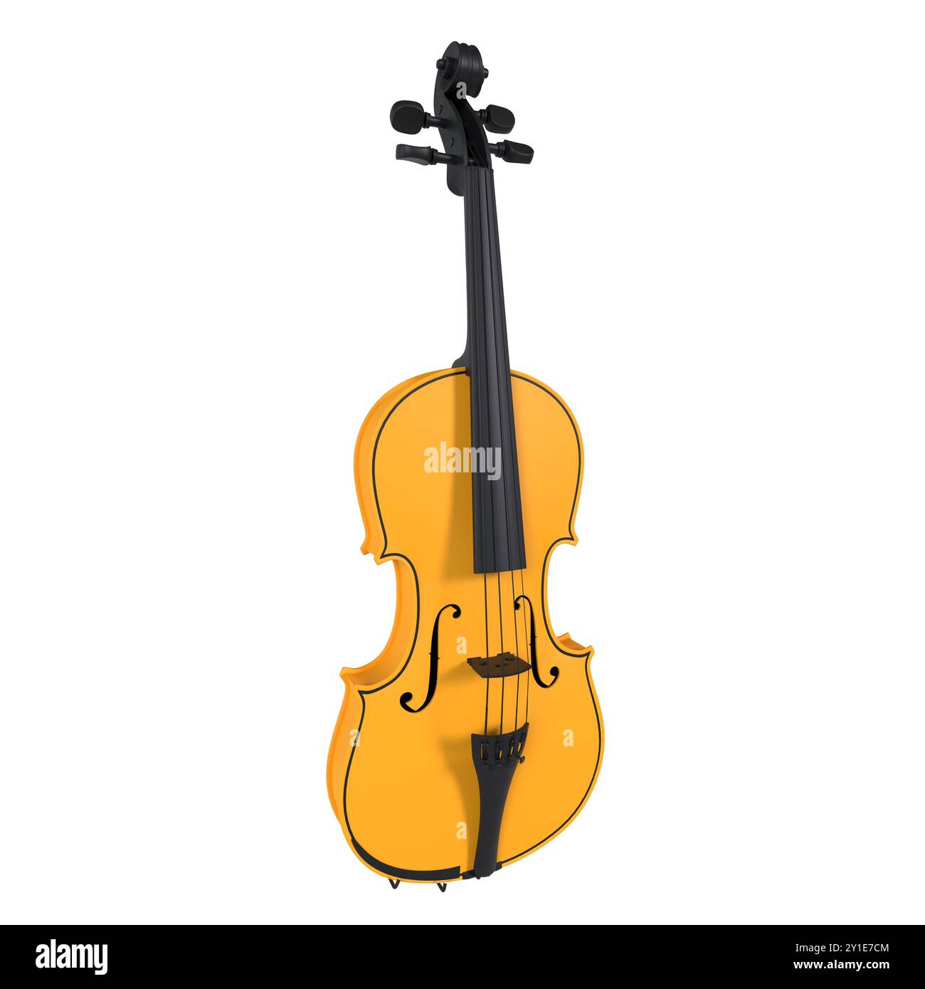A vivid yellow violin stands upright, showcasing its elegant curves and ...