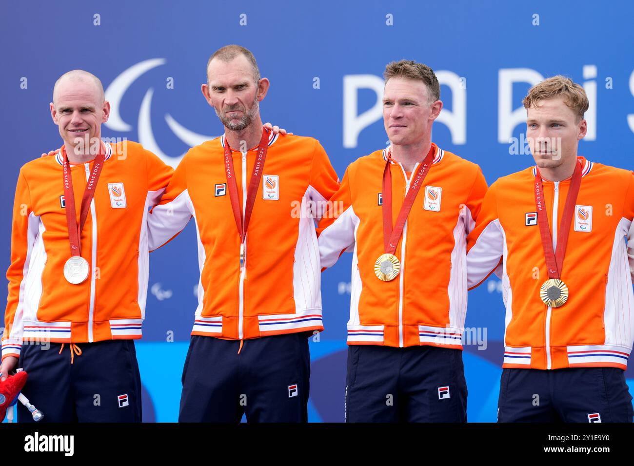 Gold medallist Tristan Bangma and pilot Patrick Bos of the Netherland's ...