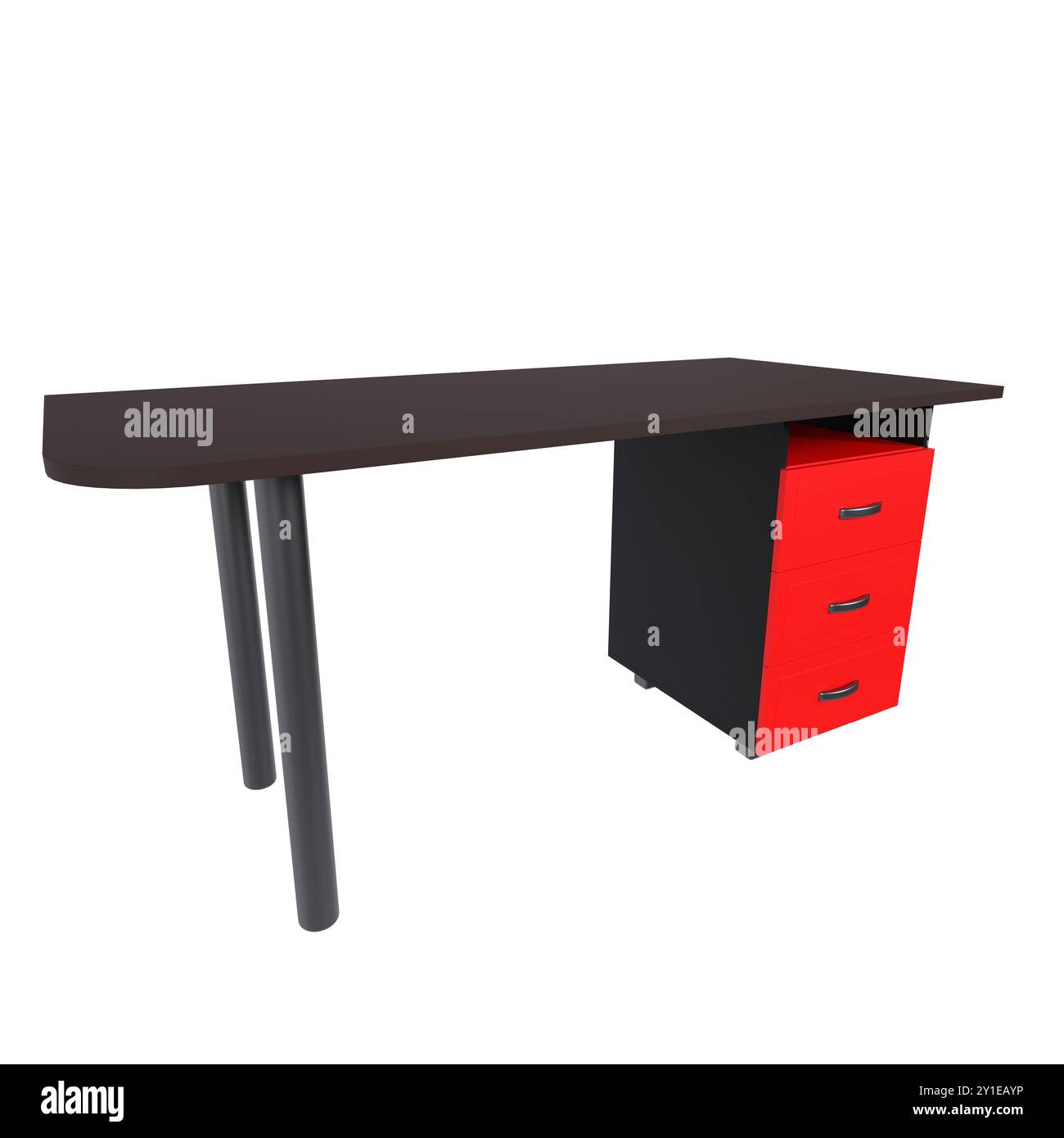 This rendering showcases a stylish office desk with three drawers ...