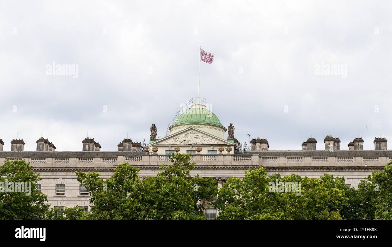 London, UK - July 24, 2024: Somerset House green dome and pediment with ...
