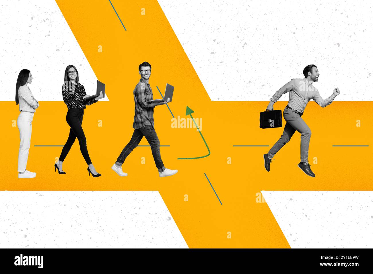 Collage sketch image of business people working together going office ...