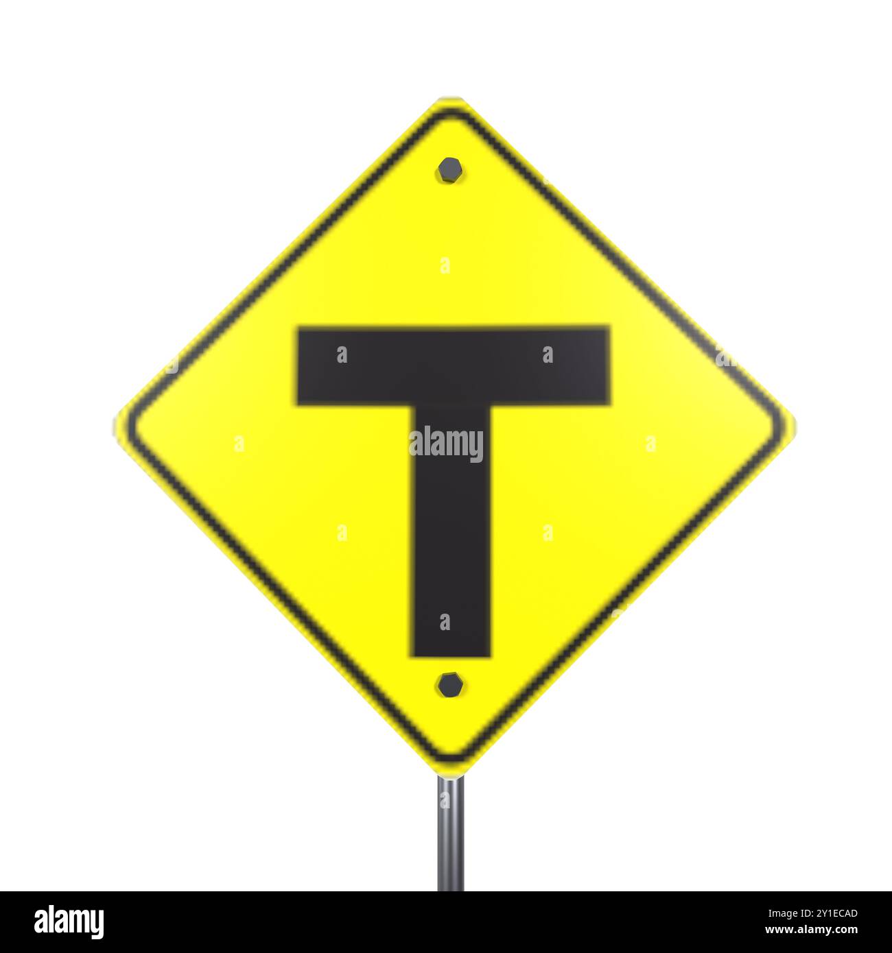A 3D rendering of a yellow warning sign indicating a T intersection ...