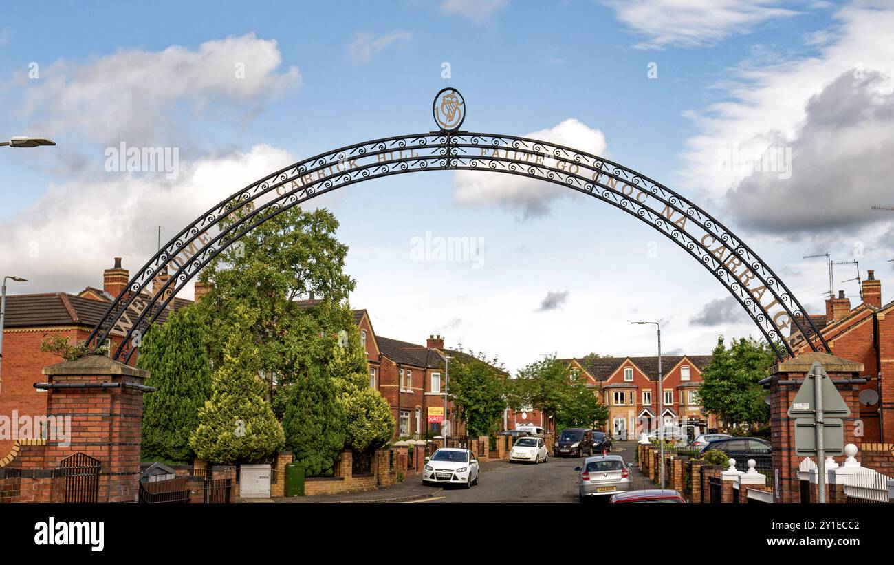 Belfast, Northern Ireland - July 17, 2024: Gate at the entrance to the ...