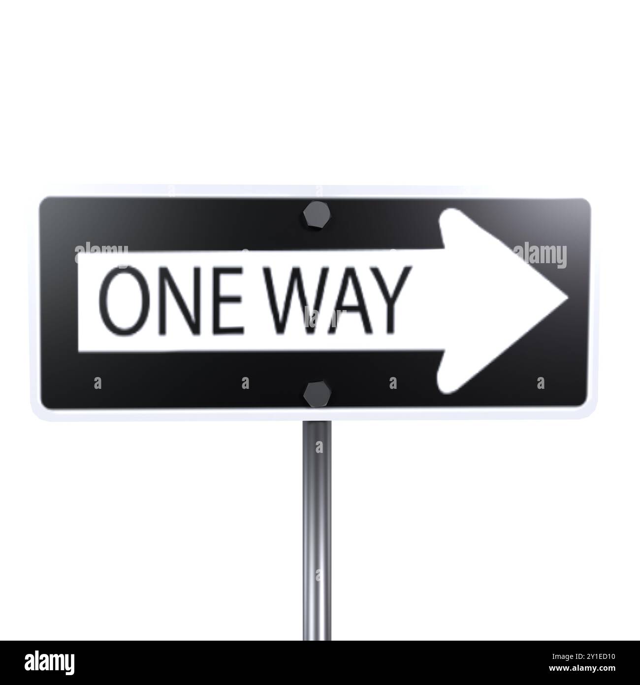 A clear one way sign points right, guiding vehicles in an urban setting ...