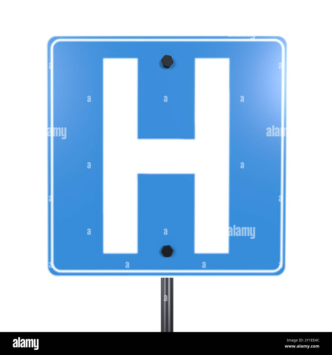 A clear blue sign featuring a large white letter H to indicate a ...