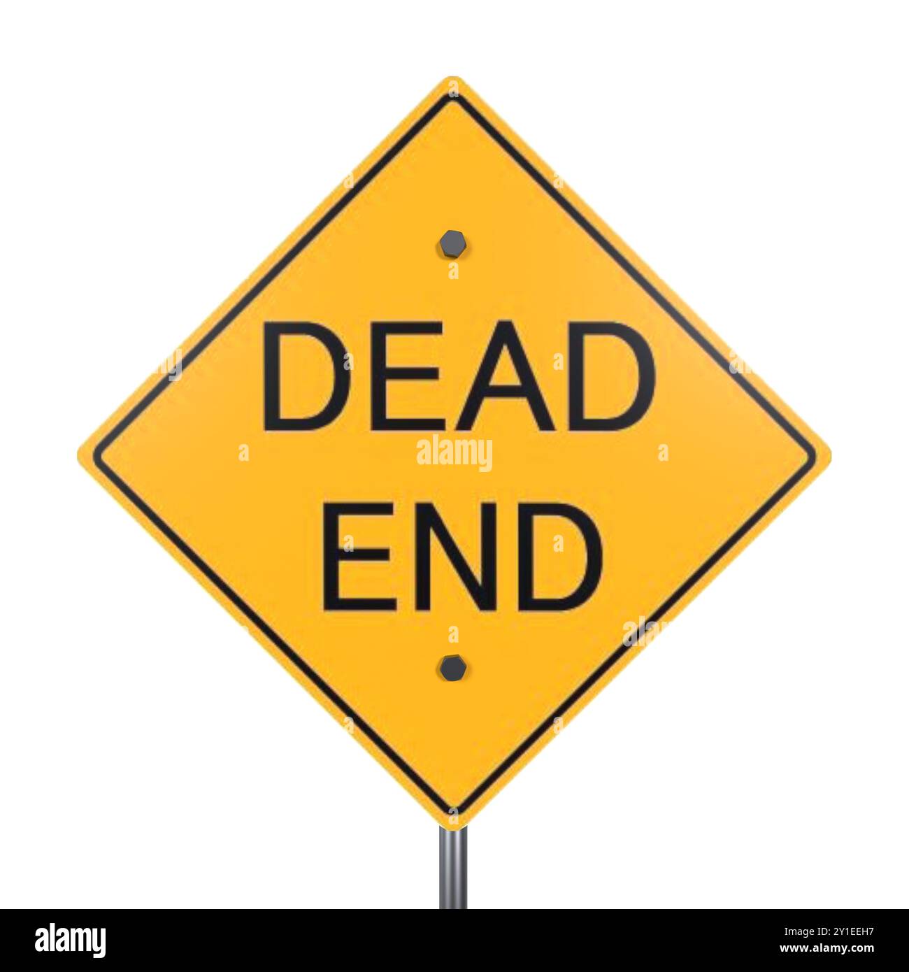 3D rendering of a yellow dead end warning sign on a clear background ...