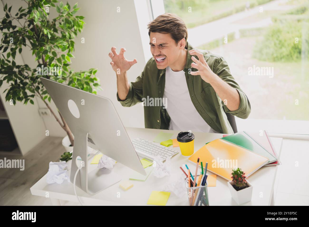 Photo of entrepreneur man busy assistant sitting chair working project ...