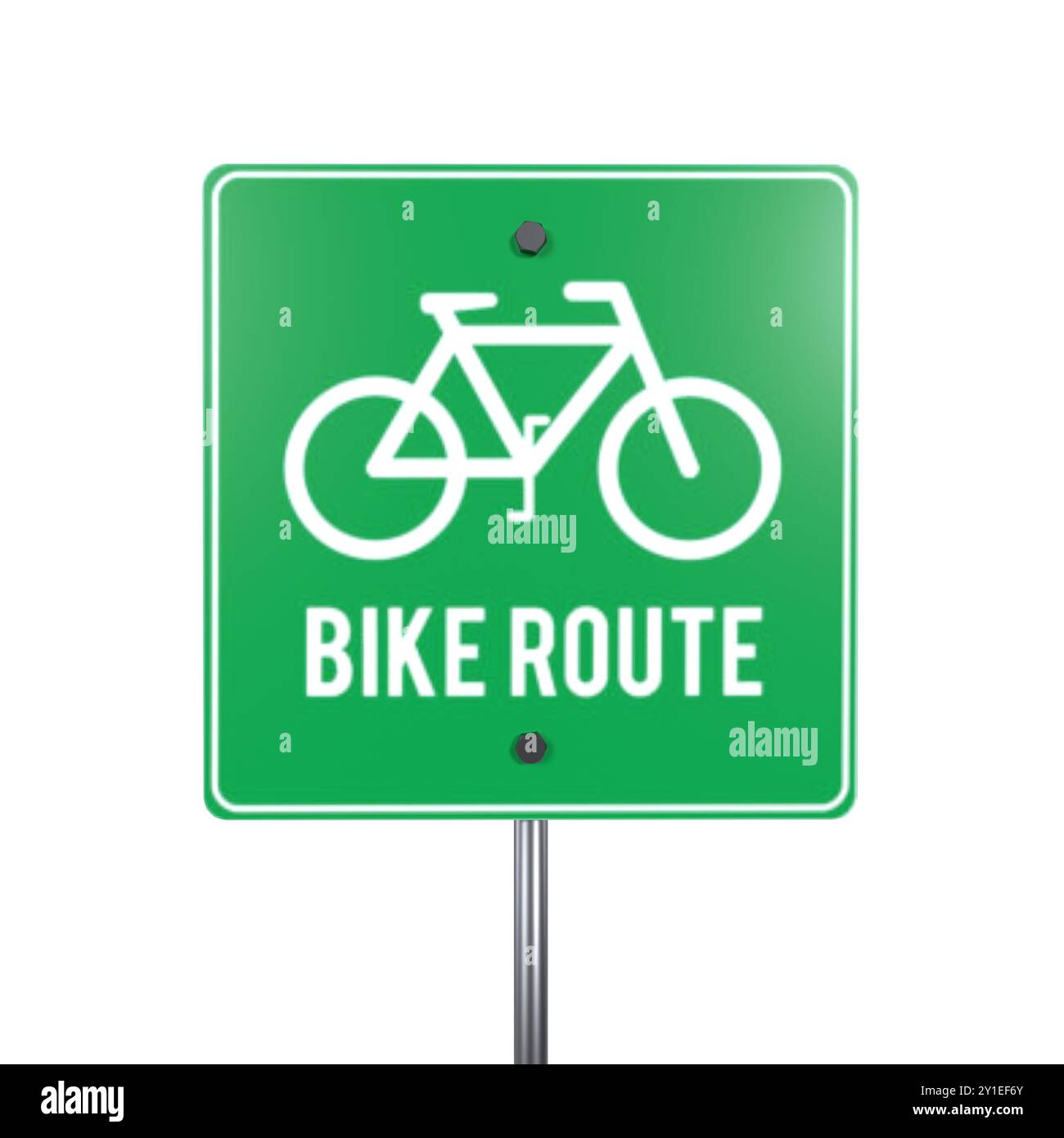 Green bike route sign in a 3D rendering for cycling pathways Stock ...