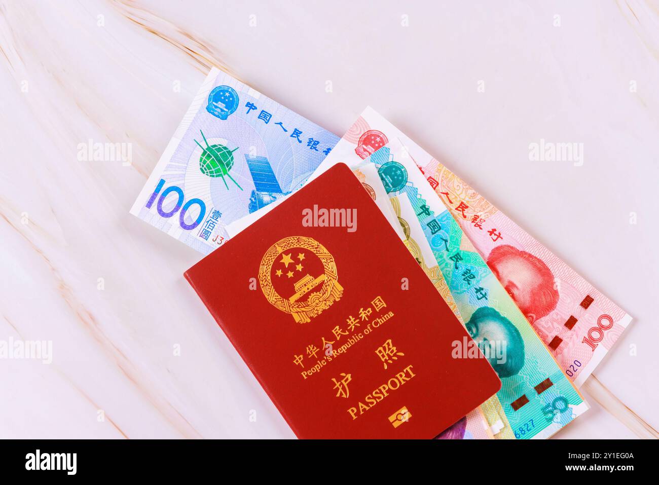 Passport issued by People Republic of China with Chinese yuan cash ...