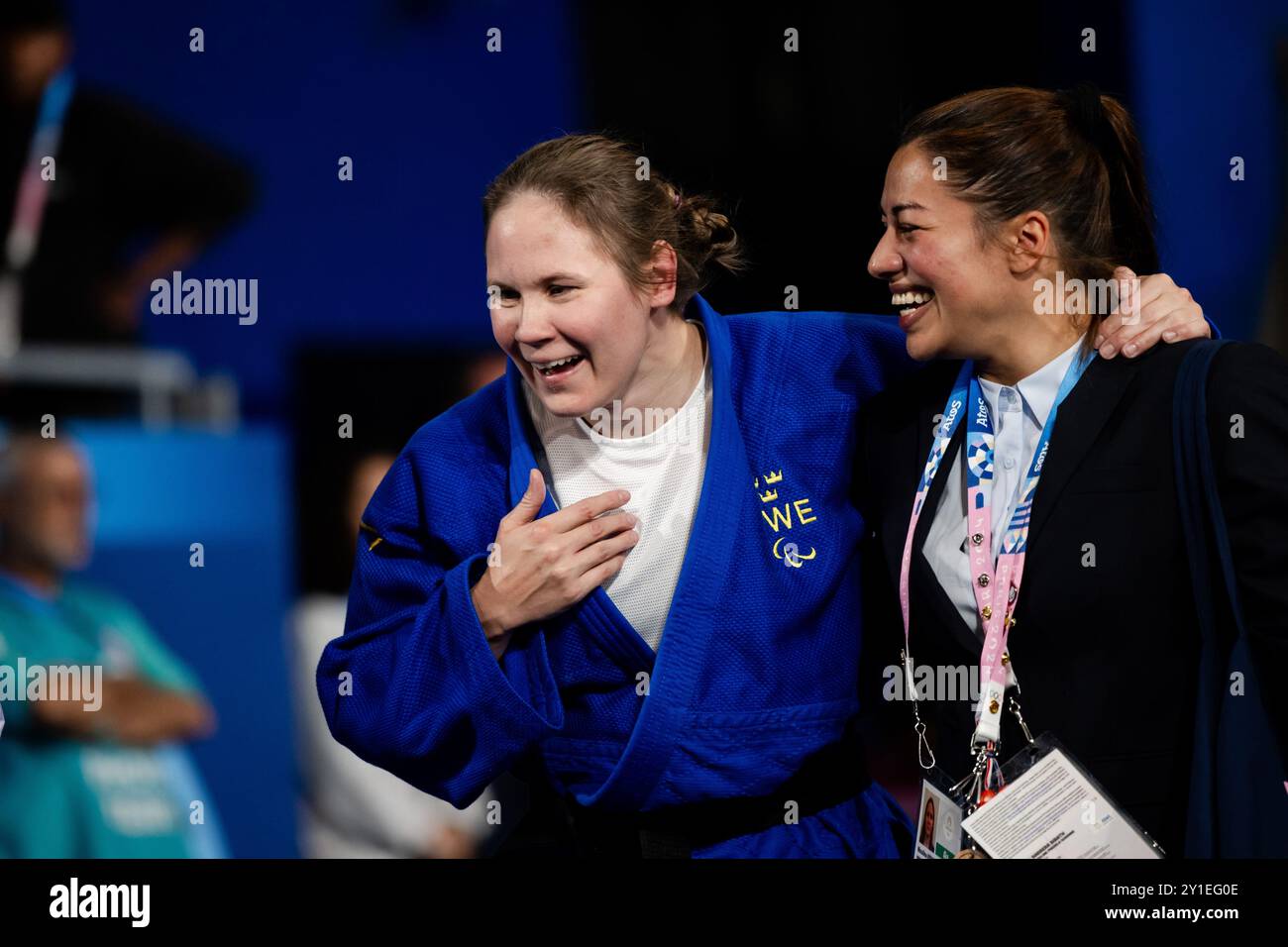 Nicolina Pernheim of, Sweden. , . celebrates with her coach Mikaela ...