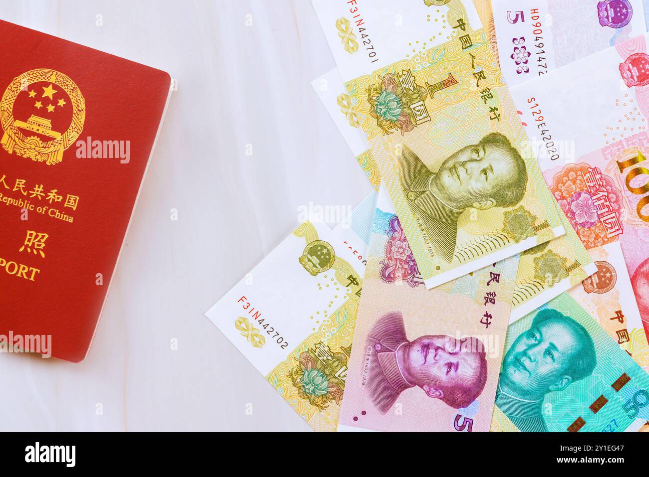 Passport People Republic of China with Chinese cash yuan money various ...