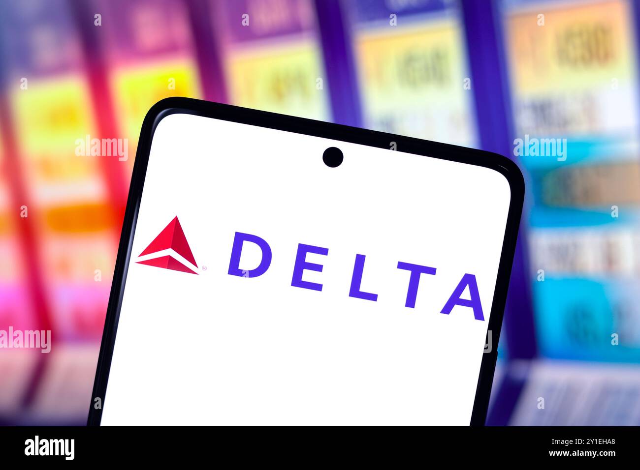 In this photo illustration, the Delta Air Lines logo is displayed on a ...