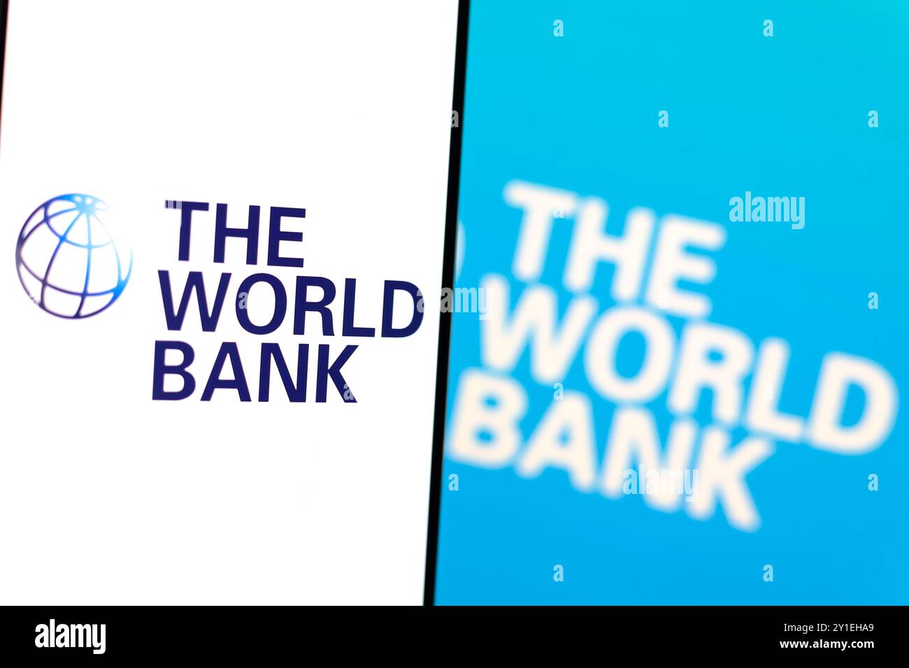 In this photo illustration, the World Bank logo is displayed on a ...