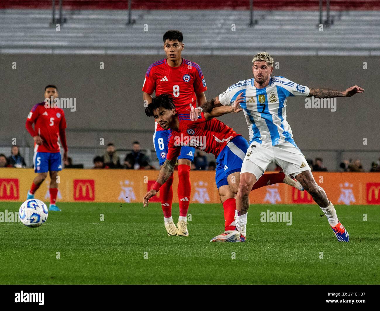 The Argentine national soccer team at the Monumental Stadium playing ...